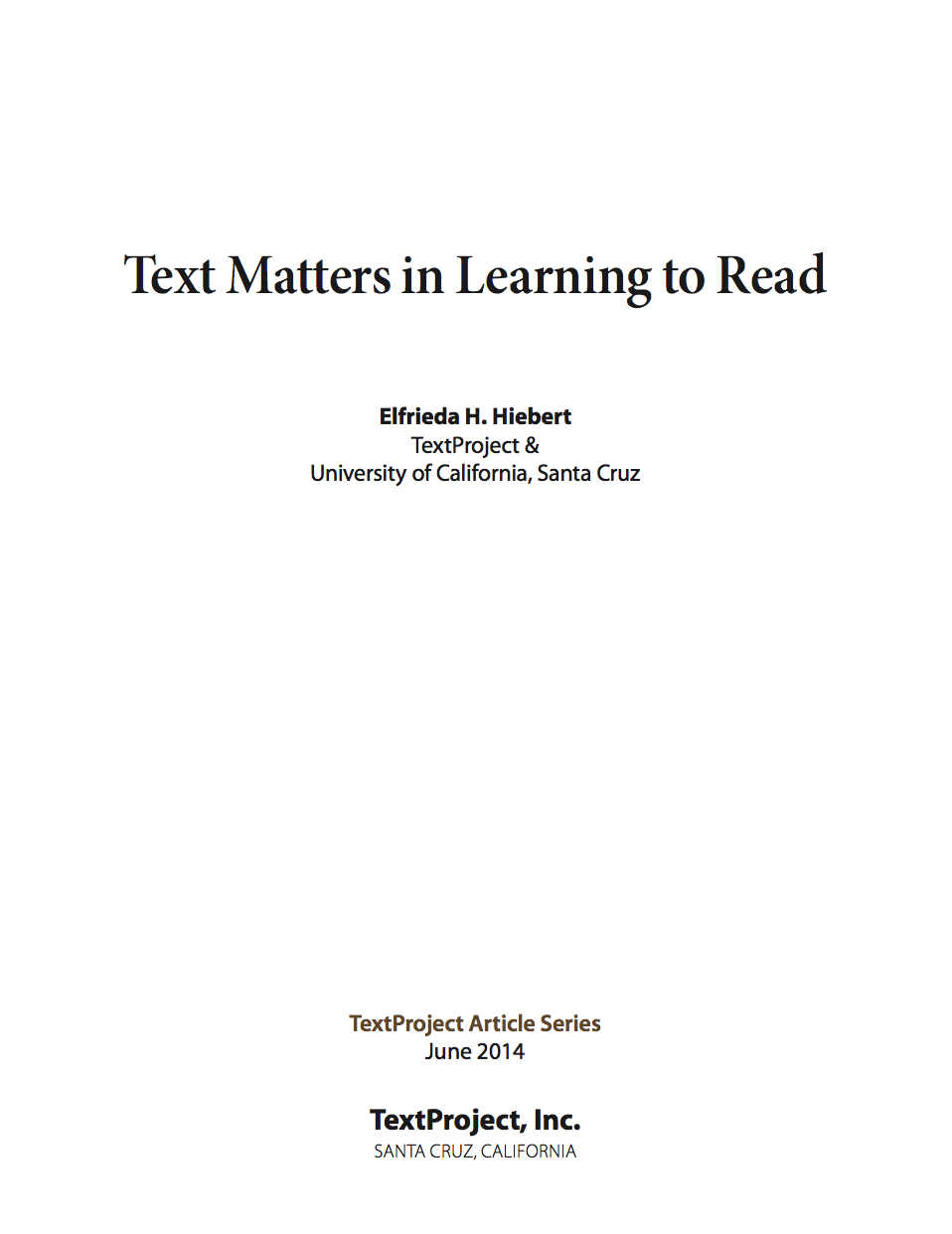 Text Matters in Learning to Read - TextProject
